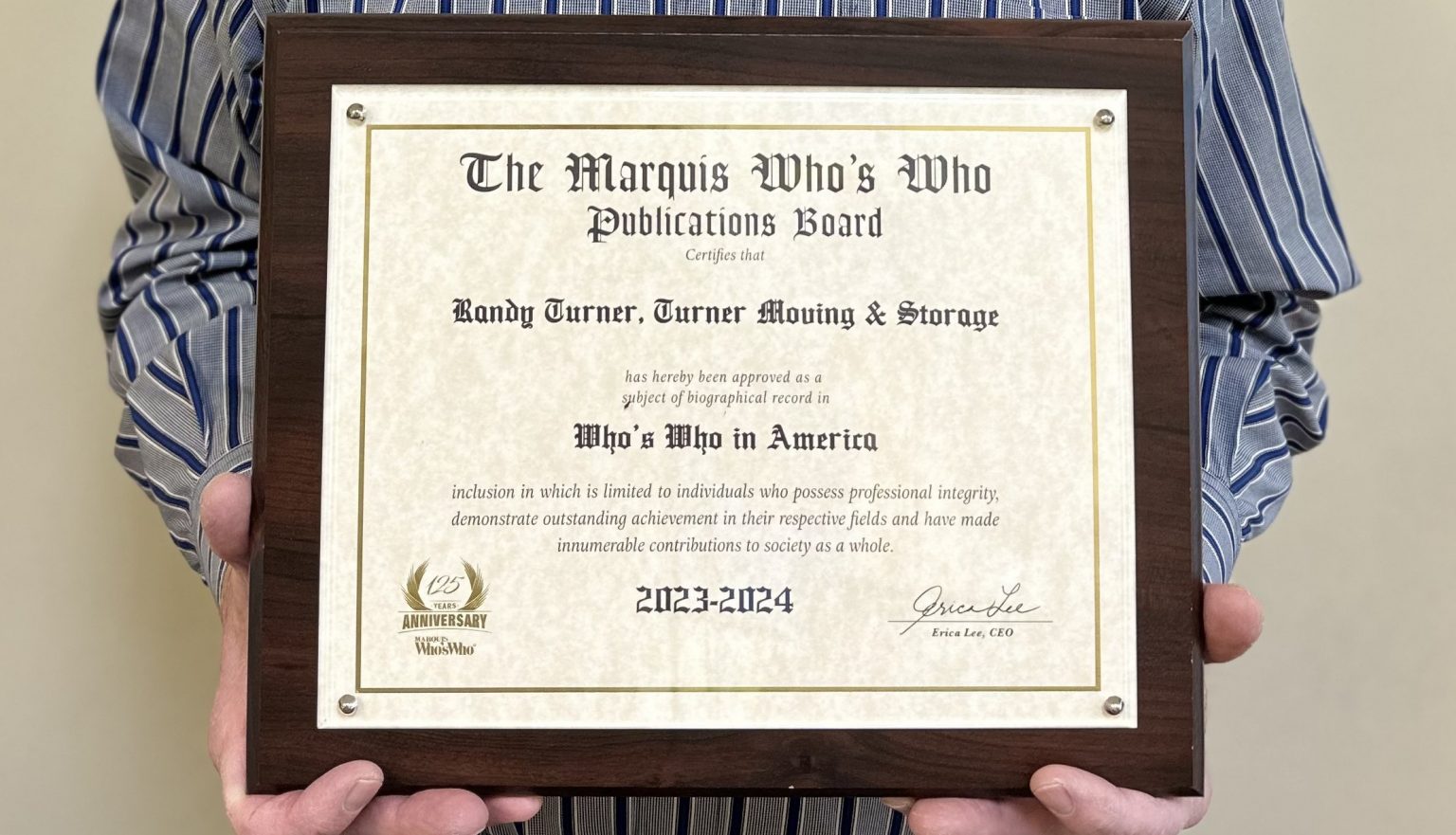 Randy Turner Honored by Marquis Who's Who 2024 | Turner Moving & Storage